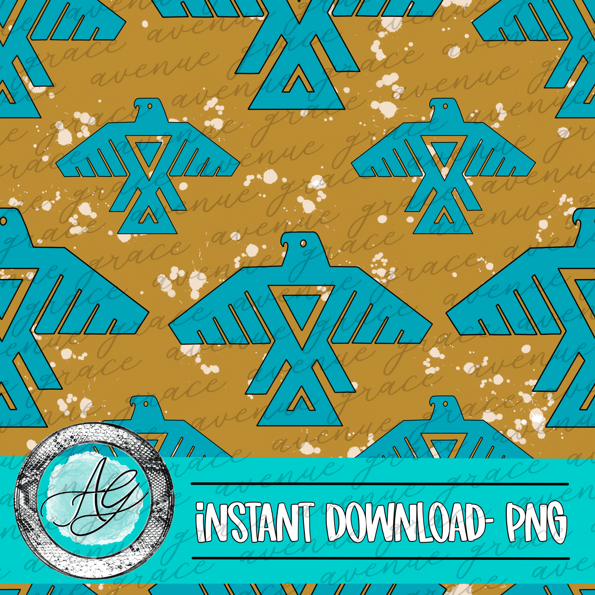 Yellow & Teal Thunderbird Seamless Pattern – Avenue Grace
